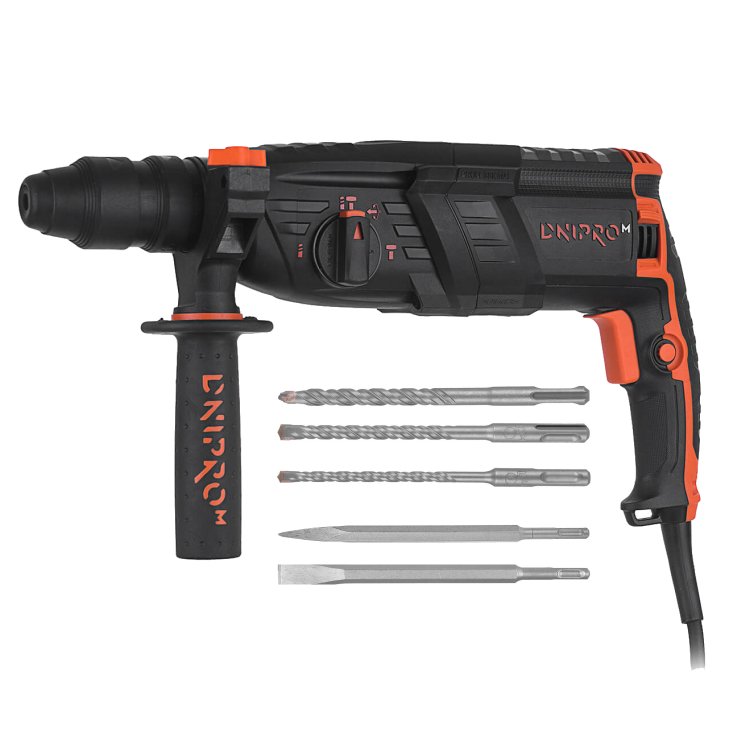 Акційний набір: Перфоратор прямий Dnipro-M RH-100Q + Бур SDS + S4L (3 шт.) + Зубило (2 шт ...